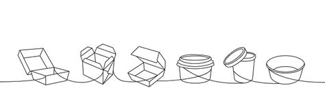 테이크 아웃 골판지 상자는 한 줄 연속 도면을 설정합니다 빈 골판지 상자 테이크 아웃 음식을위한 가방 연속 한 줄 그림 음식에 대한 스톡 벡터 아트 및 기타 이미지 Istock