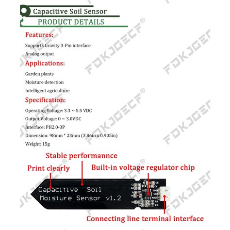 Capacitive Soil Moisture Sensor Module Corrosion Resistant Wide Voltage Wire Analog Capacitive