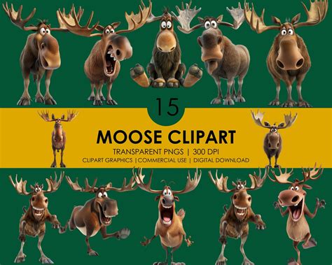 Moose Clipart Funny Cartoon Animals Digital Download Etsy