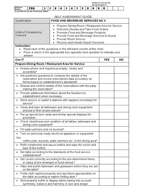 Self Assessment Guide Fbs Nc Ii 1 Pdf