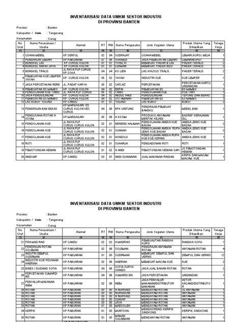 Inventarisasi Data Umkm Sektor Industri Di Provinsi Banten Pdf