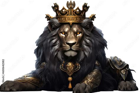 The Royal Black Lion With Luxury Dress Costume Close Up Portrait King