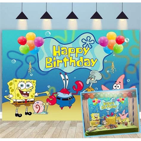 150x100cm Spongebob Backdrop Party Birthday Cartoon Background Hobbies And Toys Stationery