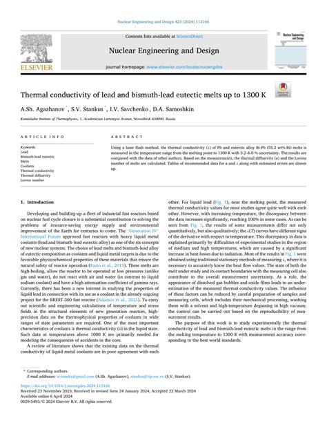 Pdf Thermal Conductivity Of Lead And Bismuth Lead Eutectic Melts Up