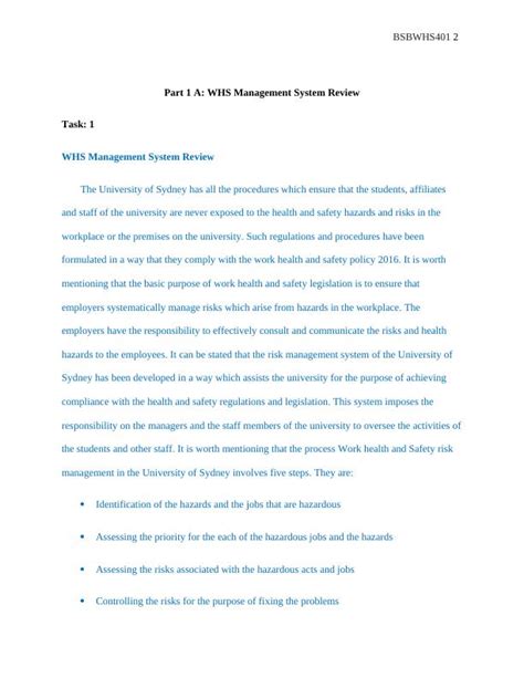 Bsbwhs401 Whs Policies Procedures And Programs Sydney Uni