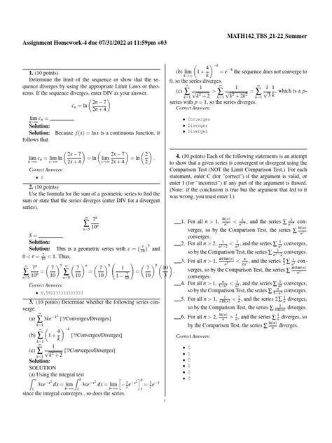 Math142 Tbs 21 22 Summerhomework 4 Pdf Integral Series