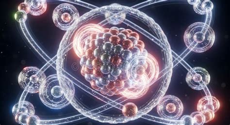 Abstract Atomic Nucleus With Orbiting Electrons Visualizing Quantum