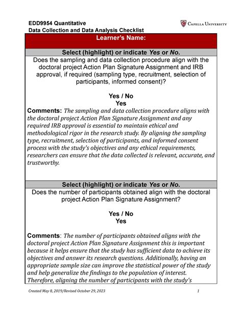 Cf Quantitative Checklist Data Collection And Data Analysis Checklist Learners Name Select