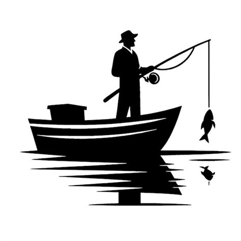 Premium Vector A Silhouette Of A Fisherman Standing On A Boat With A