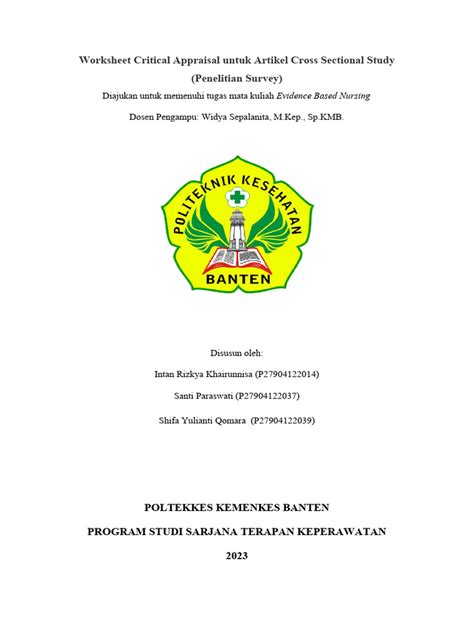 Worksheet Critical Appraisal Cross Sectional Pdf
