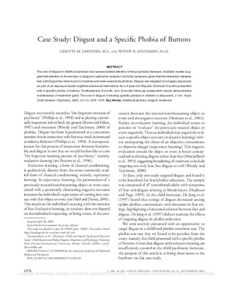 Pdf Case Study Disgust And A Specific Phobia Of Buttons