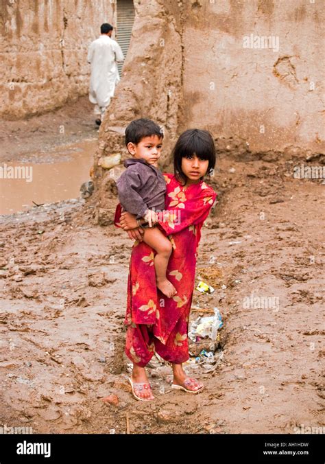 Sister And Brother In An Afghan Refugee Camp Peshawar Pakistan Stock