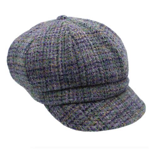 Harris Tweed Ladies Cap Thistle Black Tie