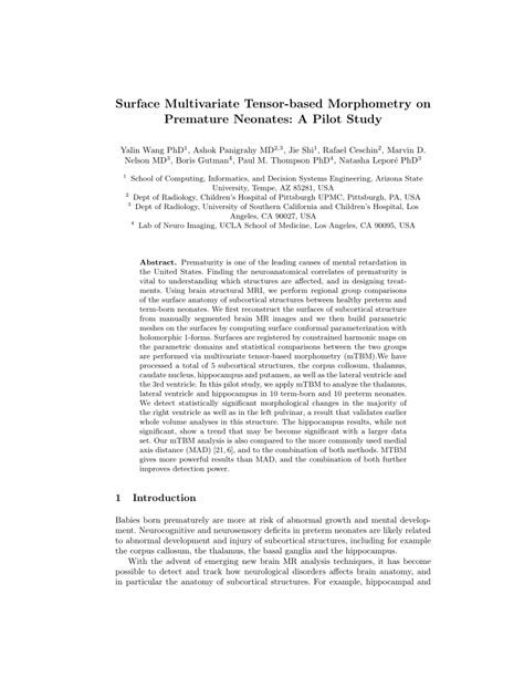 Pdf Surface Multivariate Tensor Based Morphometry On Premature