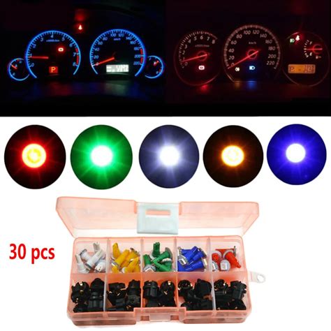 30 Sets Car Auto T5 Led Twist Socket Instrument Panel Cluster Plug Dash Light Mix Bulb Green Red