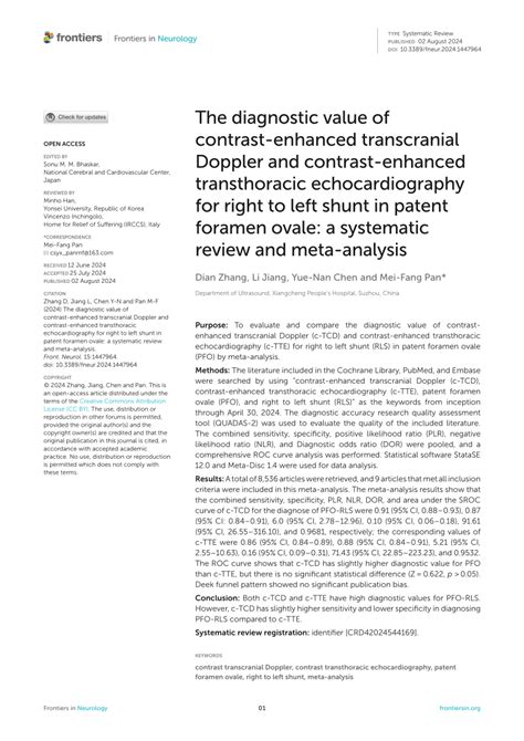 Pdf The Diagnostic Value Of Contrast Enhanced Transcranial Doppler And Contrast Enhanced