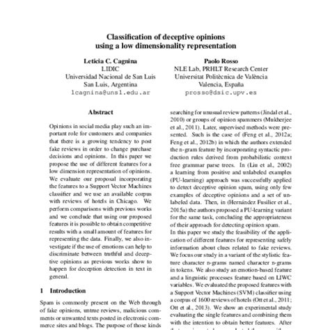 Classification Of Deceptive Opinions Using A Low Dimensionality Representation Acl Anthology