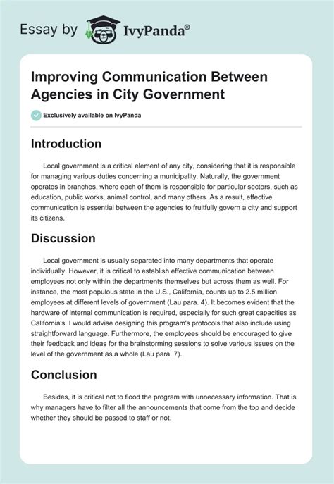 Improving Communication Between Agencies In City Government 225 Words
