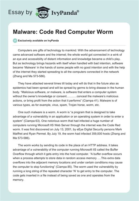 Code Red Computer Worm 840 Words Research Paper Example