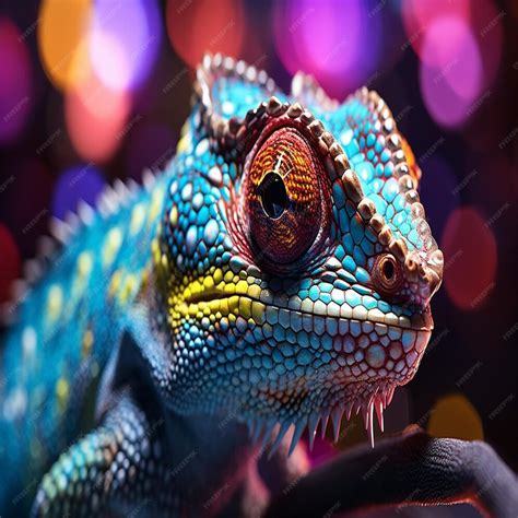 Closeup Of A Chamaleon Chamaeleo Chamaeleon Fantastic Datails Premium Ai Generated Image