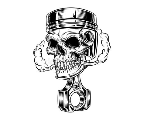 Skull Piston Tattoo Style Vector In Black And White Stock Vector