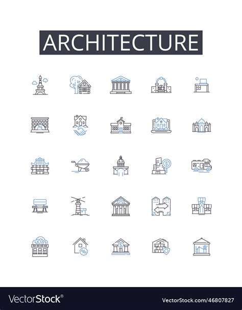 Architecture Line Icons Collection Engineering Vector Image