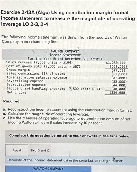 Exercise 2 13a Algo Using Contribution Margin