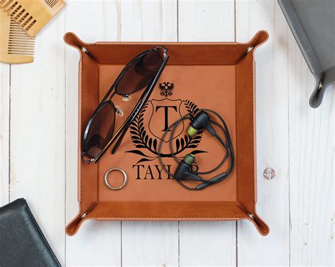 Personalized Valet Tray Engrave Your Own Message Custom Leather Snap