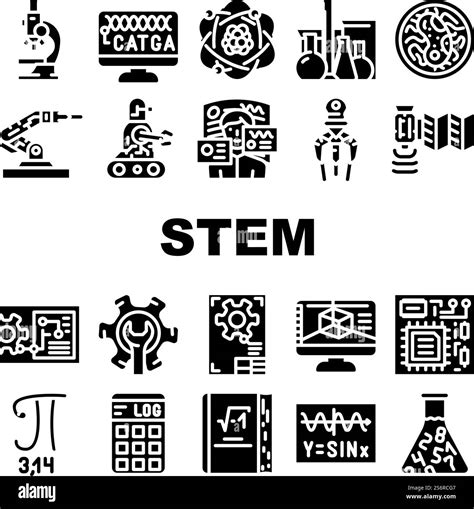 Stem Engineer Process And Science Icons Set Vector Educational Book And Trigonometry Formula