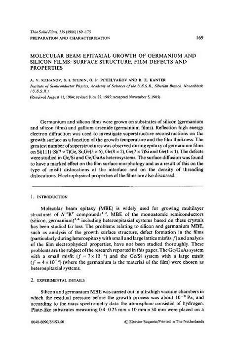 Pdf Molecular Beam Epitaxial Growth Of Germanium And Silicon Films