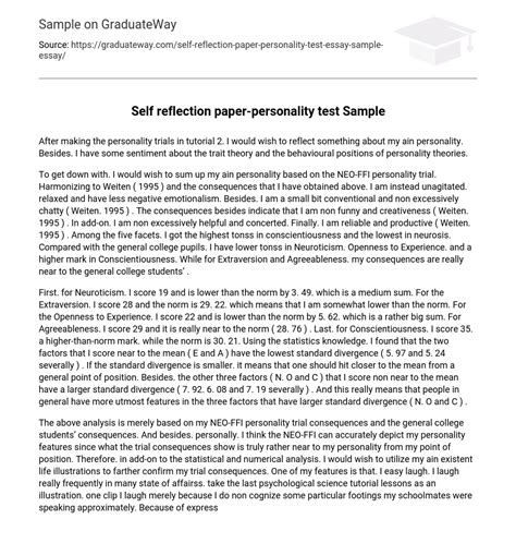 ⇉self Reflection Paper Personality Test Sample Essay Example Graduateway