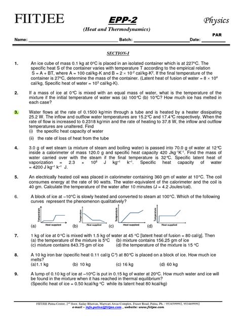 Fiitjee Heat And Thermodynamics Quiz Pdf Heat Gases