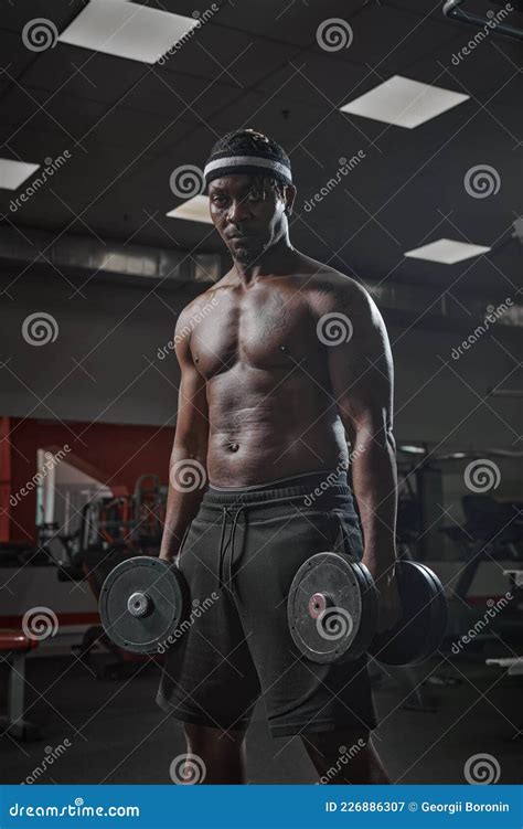 African American Sports Guy Bodybuilder With Naked Muscular Torso
