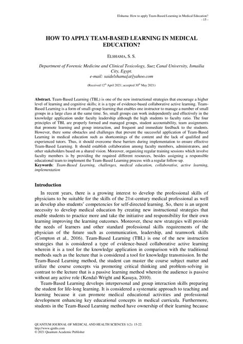 Pdf How To Apply Team Based Learning In Medical Education