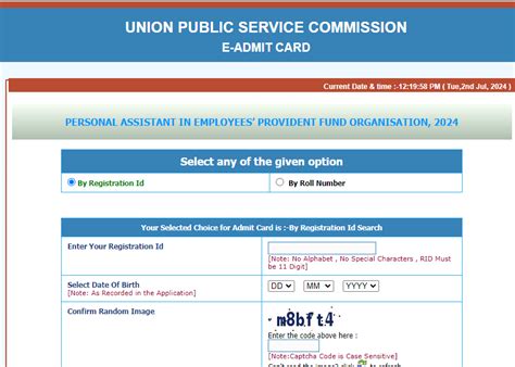 Upsc Epfo Personal Assistant Admit Card 2024