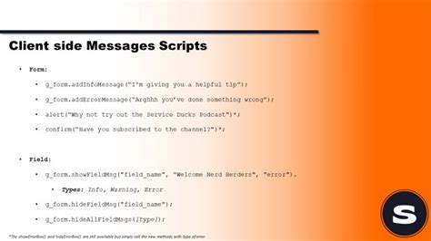 Servicenow Form Messages Show Messages As An Alert Confirm Info Or