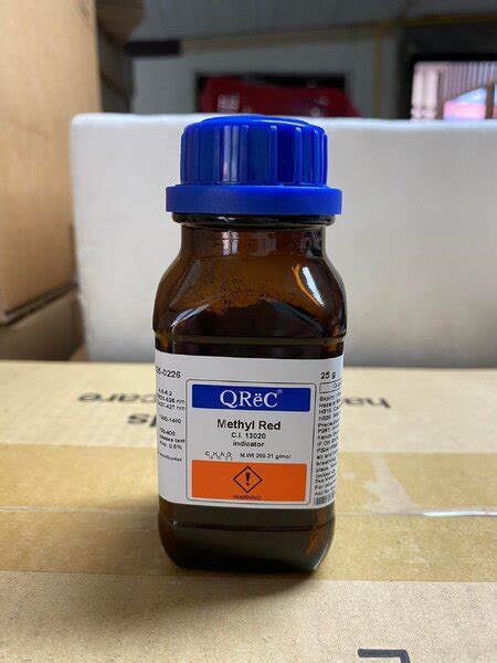 Methyl Red Indicator 25 กรัม ขวด ยี่ห้อ Qrec Newzealand แล็ป วัลเล่ย์ จำหน่าย สารเคมี
