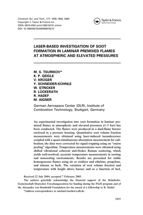 Pdf Laser Based Investigation Of Soot Formation In Laminar Premixed