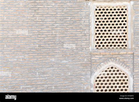 Central Asian Ancient Historical Buildings Wall Two Windows Old
