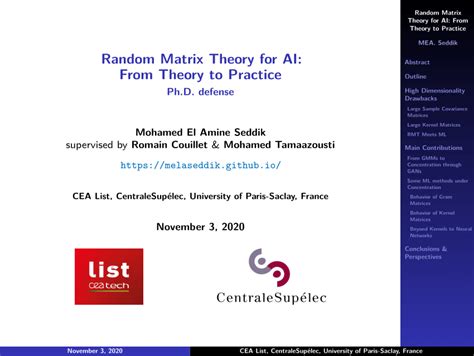 Pdf Random Matrix Theory For Ai From Theory To Practice