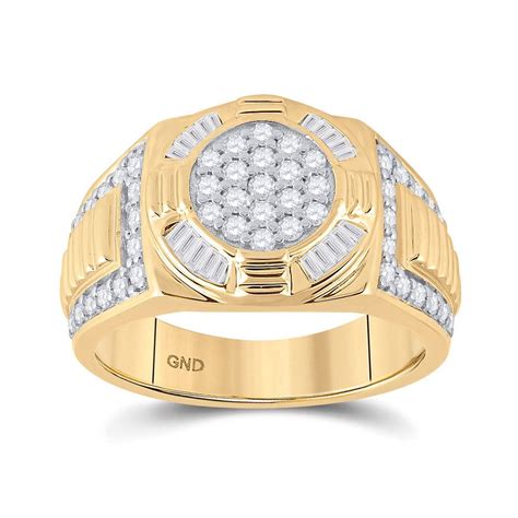 Gold Circle Cluster Ring 1 Cttw Round Natural Diamond Mens Circle