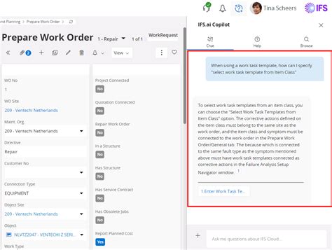 select work task template from item class in cloud ifs community