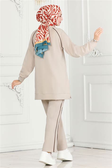 طقم 6003yns793 بيج وبني Moda Selvim