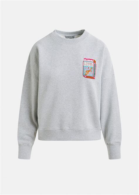 Grey Organic Cotton Sweatshirt With Bead Embroidery Essentiel Antwerp