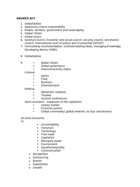 Answer Key Pdf Globalization Trade