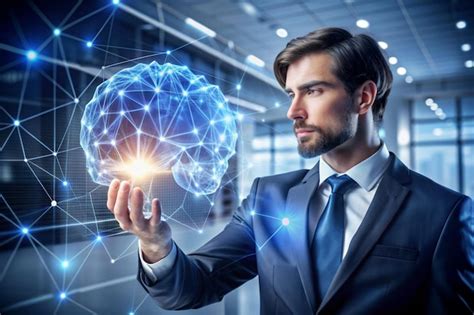 Businessman Touching The Brain Working Of Artificial Intelligence Ai In