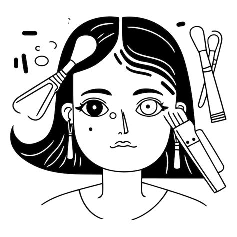 Premium Vector Vector Illustration Of A Young Woman With Make Up Brushes In Her Hand