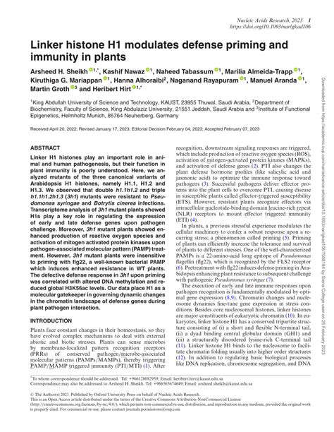 Pdf Linker Histone H1 Modulates Defense Priming And Immunity In Plants