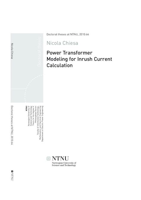 Pdf Power Transformer Modeling For Inrush Current Calculation Diva