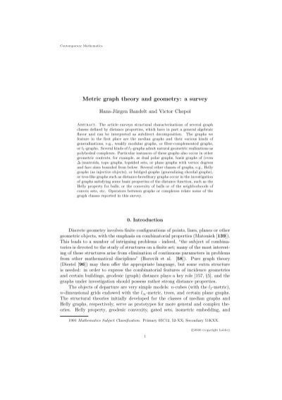 Metric Graph Theory And Geometry A Survey UniversitÃ© De La